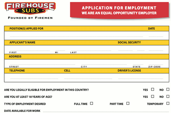 Firehouse Subs Application PDF - Job-Applications.com